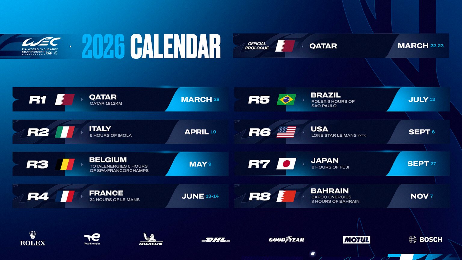 WEC anuncia calendário da temporada 2026; saiba quando será a prova em ...